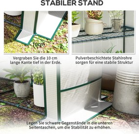 Skleník Outsunny se sedlovou střechou, dvojitými dveřmi a policemi, zimní fóliový skleník z oceli, skleník pro balkon a zahradu, skleník na rajčata 1…