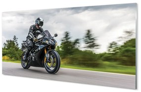 Obraz na skle Motocykl silnice mraky nebe 140x70 cm