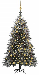 Umělý vánoční stromek LED a sada koulí zasněžený 210cm PVC a PE,  3077834 HangarStore.cz