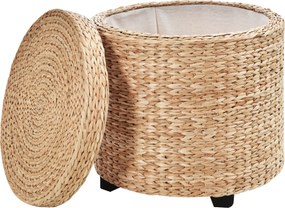 HOMCOM Taburet s úložným prostorem Taburet na nohy s úložným boxem, odnímatelné víko, slaměný ratan, khaki, Ø43x43cm| Aosom