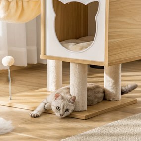 PawHut Kočičí Škrabací Strom s Výškou Platfomy 126 cm - Lezecká Věž pro Kočky s Houpacím Sítem, Domkem, Postelí, Sisalovými Sloupy a Hračkami 48x40x1…