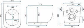 Rea Martin - závěsná WC mísa Rimless 51x37 s pomalu-padajícím sedátkem, bílá, REA-C8006