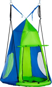 Outsunny Kulatý Houpací Hnízdo s Odnímatelným Stanem Ø 100 cm, 4 Kroužky Součástí, Epoxidová Ocel, Oxford Vysoké Hustoty - Zelená a Modrá