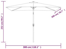 vidaXL Zahradní slunečník s kovovou tyčí 300 x 200 cm azurový