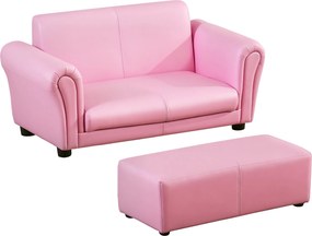 HOMCOM Dětské Křeslo s Podnožkou, Pohovka pro Děti s Taburetem, Růžová 83 x 42 x 41 cm | Aosom