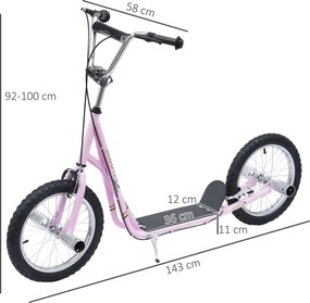 Dětská koloběžka HOMCOM 16" s pneumatikami, výškově nastavitelná koloběžka v růžové barvě pro děti od 5 let, stabilní a bezpečná | Aosom.de