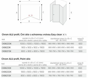 Mereo Lima sprchový kout čtverec 90 x 90 x 90 x 190 cm sklo Point ALU chrom CK86222K