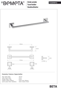 Bemeta Design BETA: Držák ručníků, 300 mm -