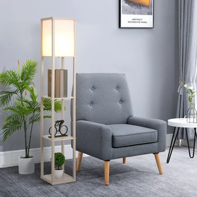 HOMCOM Stojací lampa se 3 policemi Stojací lampa, interiérové osvětlení, E27, do 40W, E1-MDF, akryl, dub+bílá, 26x26x160 cm| Aosom