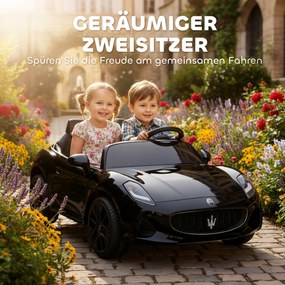AIYAPLAY Dětské elektroauto Maserati, dvoumístné, 12V napájení z baterie, dálkové ovládání, LED světla, hudební funkce, černé
