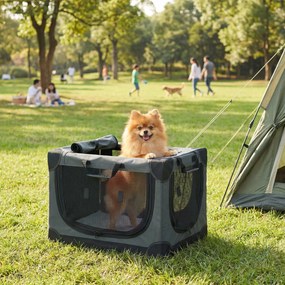 PawHut Skládací přepravka pro psy Přepravní box pro psy s polštářem Vyjímatelný pratelný potah z tkaniny Oxford pro psy do 4 kg Armádně zelený