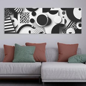 Obraz na plátně - Černobílá abstrakce s kruhy Pop Art FeelHappy.cz Velikost obrazu: 180 x 60 cm