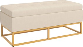 HOMCOM Lavice s úložným prostorem Čalouněná lavice s výklopným víkem v béžovém sametovém vzhledu Lavice s ocelovými nohami 110x44x49 cm do předsíně o…
