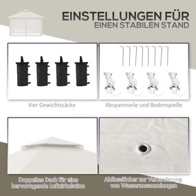 Skládací altán Outsunny 4x4 m se 4 síťovými závěsy, výškově nastavitelný, UV ochrana, dvojitá střecha, taška na přenášení, krémově bílý, pro zahradu …