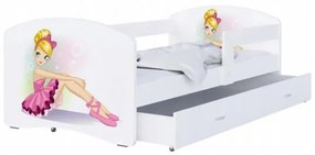 Dětská postel LUKI se šuplíkem BÍLÁ 160x80 vzor PRINCEZNA