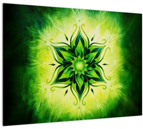 Skleněný obraz - Květinová mandala v zeleném pozadí (70x50 cm)