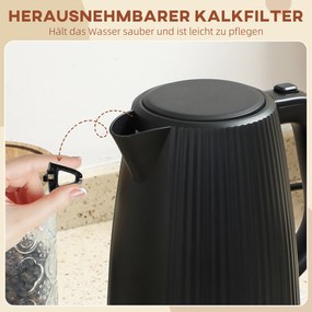 HOMCOM Elektrická konvice 1,7L, rychlovarná funkce, 2200W, s vyjímatelným filtrem proti vodnímu kameni, automatické vypnutí, Černá