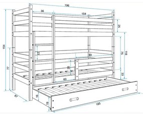 Dětská patrová postel s výsuvnou postelí ERYK 190x80 cm Bílá Bílá