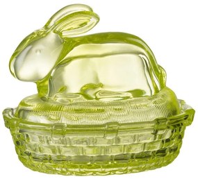 Zelená skleněná nádoba s víkem králík - 14*10*11cm/ 150ml