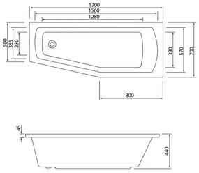 Aqualine Opava Vana 170x70 cm, pravá - bílá A1771