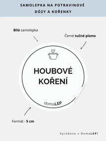 Samolepka na kořenky HOUBOVÉ KOŘENÍ bílá 5 cm tučné písmo