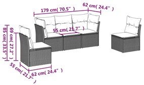 5dílná zahradní sedací souprava s poduškami černá polyratan