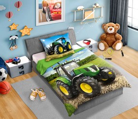 Dětské bavlněné povlečení ZELENÝ TRAKTOR 006 - 140x200 cm