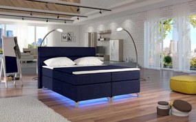 Postel Boxspring Amadeus + LED 200x180, tm. modrá (látka - bao 18)