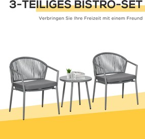 Outsunny 3dílná ratanová bistro souprava, sedací skupina, zahradní nábytek se 2 zahradními židlemi, konferenční stolek, balkonový nábytek pro zahradu…