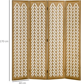 HOMCOM Dřevěný mřížkový dělicí panel, skládací příčka 4 panely, přírodní dřevo 160 x 170 cm | Aosom
