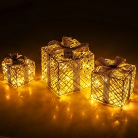 Costway Sada 3 dárkových krabiček LED s 48 Teplými bílými LED světly