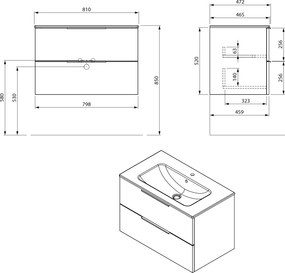 Sapho Cirasa koupelnová skříňka pod umyvadlo 79,8 x 52 x 46 cm černá carina strip CR801-4141S