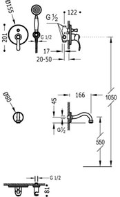 Tres Clasic vanová sada vestavná matná mosaz 24218005LM