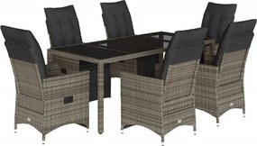 7dílný zahradní bistro set s poduškami šedý polyratan 3276897