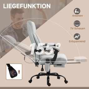 Masážní kancelářská židle Vinsetto s funkcí polohování ergonomická kancelářská židle výškově nastavitelná manažerská židle s podnožkou světle šedá pr…