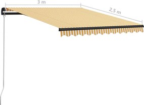vidaXL Marketos Ručně zatahovací markýza 300 x 250 cm žlutobílá