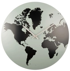 Nástěnné hodiny Mapa světa kovová šedá nefritová KARLSSON