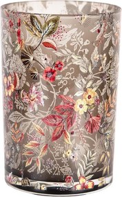 Šedý skleněný svícen s květy - Ø 12*18 cm
