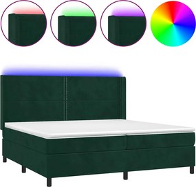 Box spring postel s matrací a LED tmavě zelená 200x200 cm samet 3139526