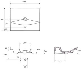 Cersanit S801-142-DSM -Závěsná koupelnová skříňka s umyvadlem LARA CITY 60 bílá
