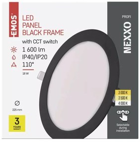 Emos lighting LED zápustný panel NEXXO ø22,5cm, 18W, CCT, kulatý, černý/stříbrný Barva: Černá
