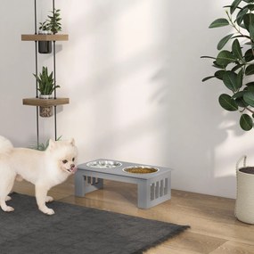 PawHut miska pro psy se 2 miskami 0,9 l vyvýšená miska na krmivo pro kočky snadná údržba nerezová ocel šedá 44 x 24 x 15 cm | Aosom.de