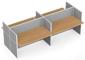 Rovný kancelářský stůl PRIMO s paravanem, 4 místa, nástěnka, bříza