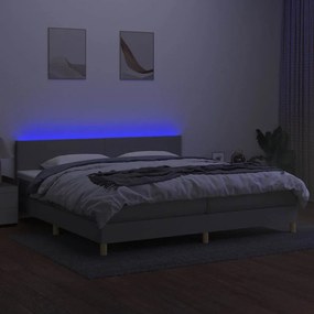 Box spring postel s matrací a LED světle šedá 200x200 cm textil 3133581