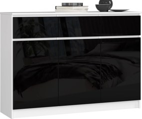 Komoda K140 3D3SZ bílá/černý lesk