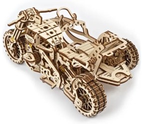 Ugears - 3D dřevěné mechanické puzzle Motorka scrambler s vozíkem