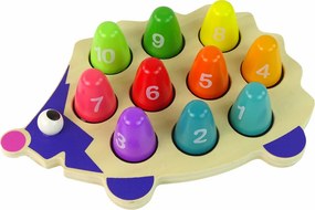 LEAN Toys Dřevěný edukační ježek s 10 barevnými figurkami