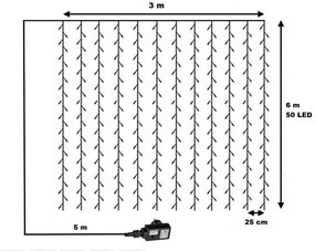 VOLTRONIC® 59984 Vánoční osvětlení - světelný závěs - 3x6 m barevná 600 LED