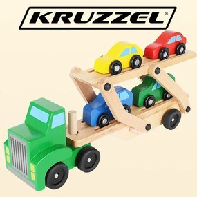 Kruzzel Dřevěný náklaďák - odtahovka + sada aut 22698