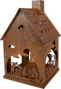 Rezavý svícen ve tvaru domku s dekorem Rustic Charm - 17*17*28 cm